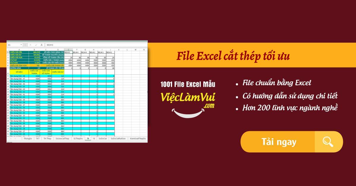 File Excel cắt thép tối ưu