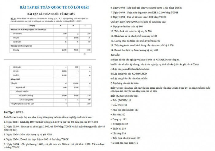 Bài Tập Kế Toán Quốc Tế Có Lời Giải Pdf